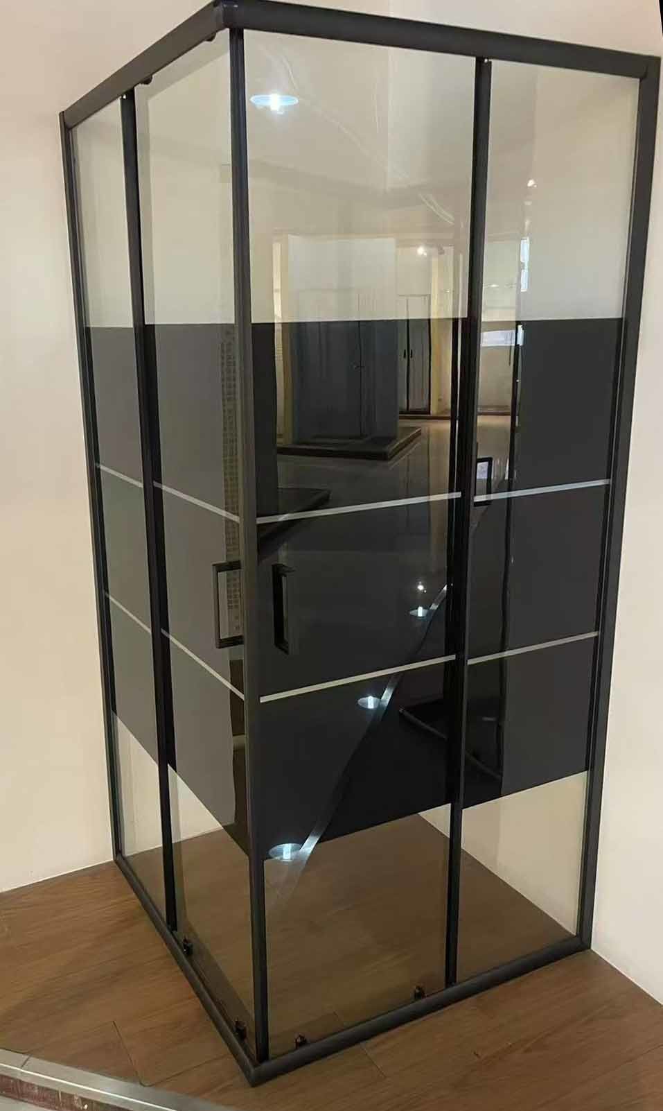 5/6mm Black Block Glass Square Shower Enclosures with Alum Black Frame
